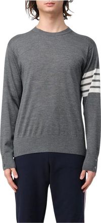 Thom Browne Homme, Pulls, Gris, Taille: XL Four Bar Merino Wool Crewneck Sweater