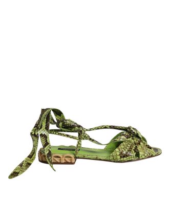 Dolce & Gabbana Gr&uuml;ne Tierdruck Kn&ouml;chelriemen Sandalen Schuhe