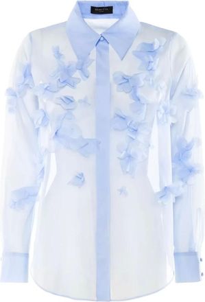 Nenette Femme, Blouses et Chemises, Bleu, Taille: 36 FR Camicia in organza di poly applicazioni a fiore