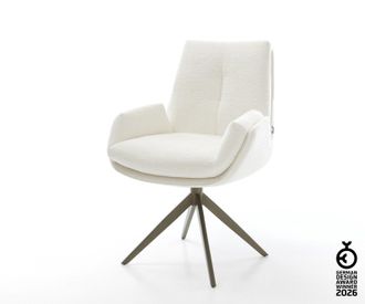 DELIFE Drehstuhl Clea-Flex Boucl&eacute; Soft Beige Kreuzgestell breit Effektfinish Titan 360&deg; drehbar Wippfunktion, Esszimmerst&uuml;hle
