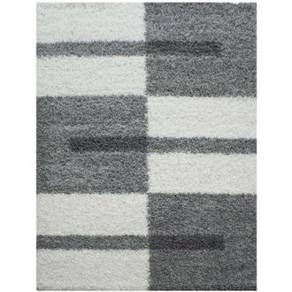 Gala Tapis Salon Chambre Shaggy Motifs G&eacute;om&eacute;trique - ROMA (Gris - 140x200cm)