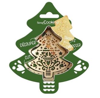 ScrapCooking Kit D&eacute;coupoir + Embosseur Bois Sapin - Emporte-Pi&egrave;ce No&euml;l en Inox pour Biscuits en Relief - Moule Accessoires P&acirc;tisserie Sabl&eacute;s - 2092