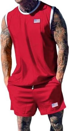 Generic Tenue 2 pi&egrave;ces pour homme, ensemble court, entra&icirc;nement, col rond, d&eacute;bardeur, &eacute;t&eacute;, surv&ecirc;tement sans manches, ensemble de nuit deux pi&egrave;ces, d&eacute;bardeur s