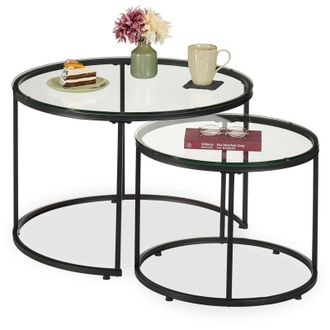 Relaxdays Relaxdays Table dappoint, en lot de 2, m&eacute;lange de mat&eacute;riaux, pour le salon ou lentr&eacute;e, transparent et noir