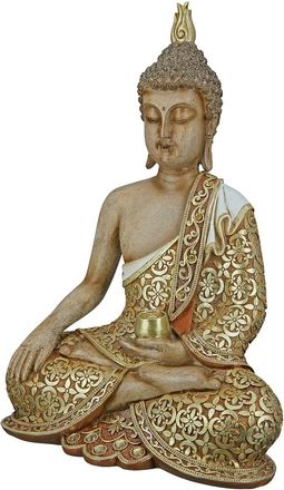 Gilde Deko Skulptur Buddha Figur sitzend - Meditation - Dekoration Wohnzimmer - Geschenk Geburtstagsgeschenk - braun/goldfarben - Höhe 35 cm