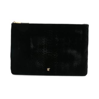 Elisabetta Franchi Samttasche mit Kroko-Pr&auml;gung - - Bags - Damen - Schwarzk - ONE SIZE