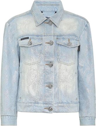 Philipp Plein Femme, Vestes, Bleu, Taille: 38 FR Denim Jacket Teddy Bear