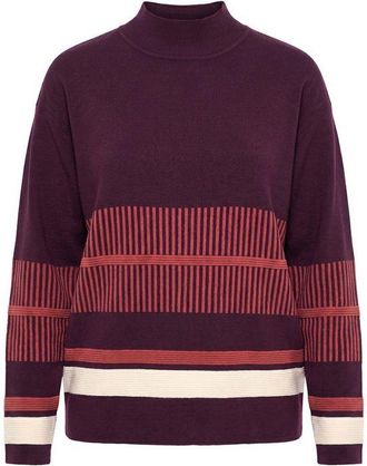 Ulla Popken Strickpullover Pullover Streifen Stehkragen Langarm Biobaumwolle