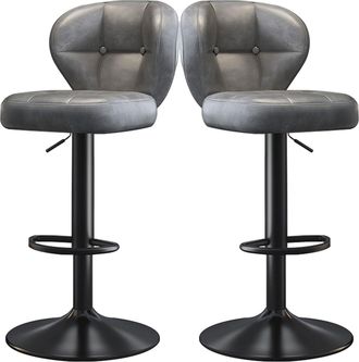 Generic 2Er-Set Drehbare Barhocker Aus Pu-Leder (62-82 cm), H&ouml;henverstellbar, mit Gepolsterter R&uuml;ckenlehne, Ideal f&uuml;r K&uuml;cheninseln und Bars
