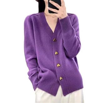 Generic Cardigan en tricot pour femme - Style d&eacute;contract&eacute; - Col en V - Manches longues - Streetwear r&eacute;tro, violet, Taille XS
