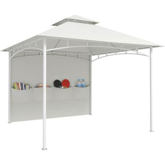 OUTSUNNY Pavillon de jardin - tonnelle de jardin - Outsunny - toit double rideaux poches et crochet de plafond - acier - 3 x 3 m - cr&egrave;me