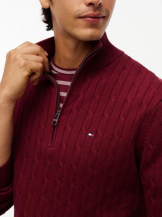Tommy Hilfiger Strickpullover CLASSIC COTTON CABLE ZIP MOCK mit modischem Zopfmuster