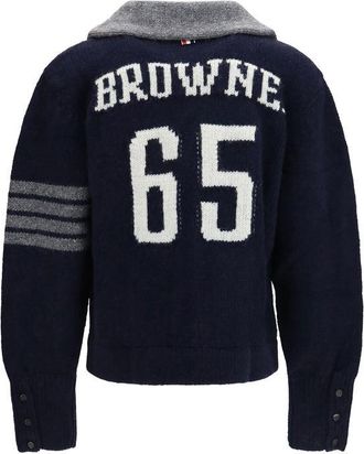 Thom Browne Merino Wool with Signature Stripe Cardigan - Navy