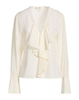 Frame Denim RUFFLE FRONT V-NECK BLOUSE