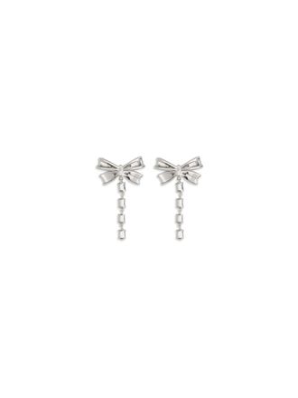 Self Portrait Womens Crystal Bow Drop Earrings Silver Brass