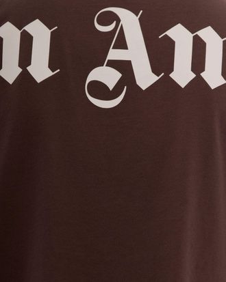 Palm Angels Mens T-Shirt Classic Logo Brown-Off White Cotton T-Shirts Brown/off And Polos