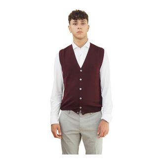 Barba Weinwolle V-Ausschnitt Herrenweste - - Knitwear - Herren - Rot - 4XL