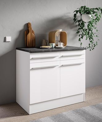 Casa home24 Unterschrank 100cm Wei&szlig;/Hochglanz Wei&szlig;