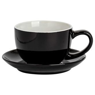 Argon Tableware 2-teiliges Cappuccino-Tassen- und Untertassen-Set - 250 ml - Schwarz - Teetassen- und Untertassen-Set, farbige Teetasse mit Untertasse, Schale, Kaffee