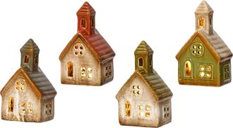 Lumineo LED Lichterhaus 13x7,5cm Steingut Batteriebetrieb Warmweiß 1 Stück Sortiert - Deko Haus beleuchtet - Weihnachtsdeko Winterdeko - batteriebetriebenes L