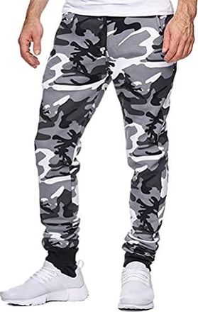 ORANDESIGNE Pantalon Cargo Homme Camouflage Jogger Regular Fit Jogging avec Poche Casual Sport Activewear Long Pants Pantalon de Loisirs Gris XXL