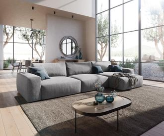DELIFE Ecksofa Lanzo XL 380x180 cm Mikrofaser Grau Recamiere variabel, Ecksofas