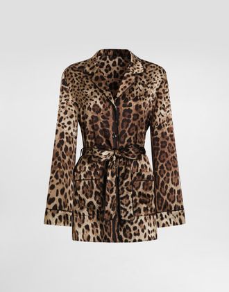 Dolce & Gabbana Pyjamabluse Aus Satin Mit Leoprint - Frau Blusen Und Tops Animalprint Baumwolle 48