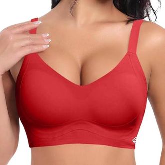 Generic Ce soutien-gorge pour femme avec petite poitrine a un anneau en acier moulant, amincissant, sans couture et r&eacute;glable, rouge, XXL