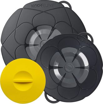 Kochblume vom Erfinder Armin Harecker [2er Set] L 29cm + S 22cm anthrazit | für Topfgrößen von Ø 14 bis 24 cm | mit Frischhaltedeckel gratis