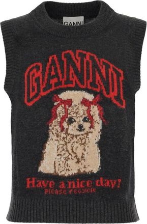 Ganni Femme, Pulls, Noir, Taille: 42 FR Graphic Wool Vest