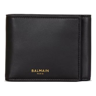 Balmain Homme, Accessoires, Noir, Taille: ONE Size Portefeuille Trifold en Cuir Lisse