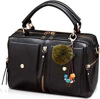 Nicole & Doris Femmes Sacs À Main Pompon Sac Style De Mode Zipper Sac À Bandoulière Dames Fourre-Tout Sac Cabas Porté Epaule Bandoulière PU Style Cuir Petit Sac Carr