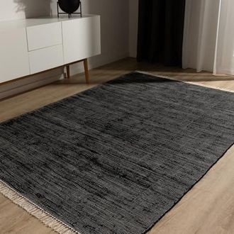 benuta Basic Tapis Coton Tom - Noir 60x100 cm - Tiss&eacute; &agrave; Main - 100% recycl&eacute; - Compatible avec Chauffage au Sol - pour Salon, Chambre, Couloir, Salle &agrave; Manger