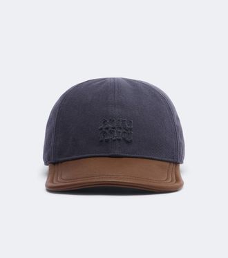 Miu Miu Casquette en gabardine de coton et cuir