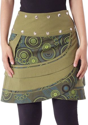 Purewonder Damen Wickelrock Baumwolle Rock mit Tasche sk181 Gr&uuml;n Einheitsgr&ouml;&szlig;e Verstellbar