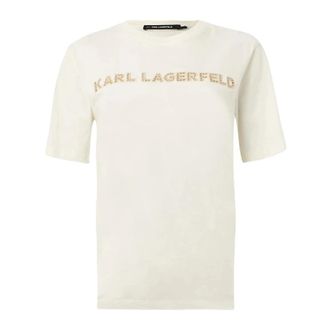 Karl Lagerfeld Cotton Logo Embroidery T-shirt - - Tops - Damen - Wei&szlig; - XS