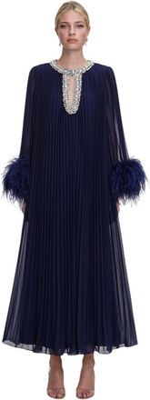 Self Portrait Femme, Robes, Bleu, Taille: 40 FR Robe Midi en Mousseline et Plumes
