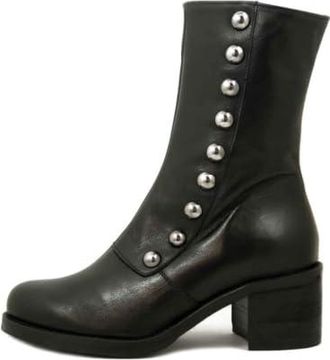 OSVALDO PERICOLI Bottines femme en cuir noir avec clous, talon moyen 5 cm, VIENNA19NE, Noir, 37 EU