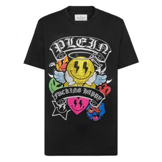 Philipp Plein Homme, Tops, Noir, Taille: M T-Shirt Col Rond Smile