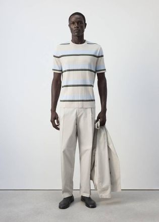 Mango T-shirt en m&eacute;lange de coton en maille &agrave; rayures gris glac&eacute; - Homme - XXL - MANGO MAN