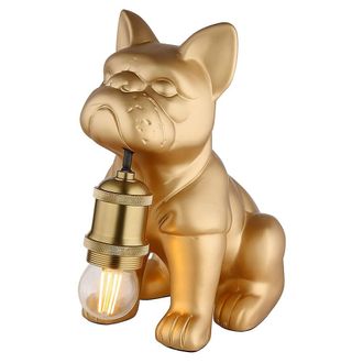 Globo Lighting LED Tischleuchte Hund Keramik Beistellleuchte Keramik gold Nachttischlampe, Tierfigur, Metall, 6,5W 806Lm warmwei&szlig;, LxBxH 19,5x12,5x24 cm