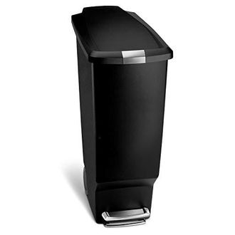 Simplehuman CW1361 poubelle étroite à pédale, poubelle de recyclage pour la cuisine, tri selectif, plastique noir, 40 litres