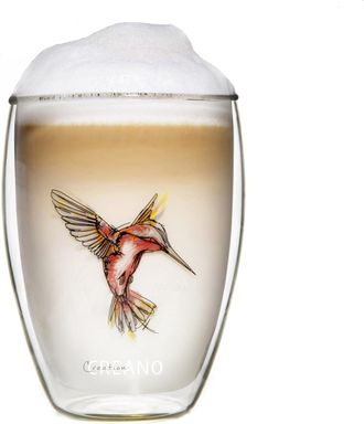 Creano Thermo-Glas Hummi, doppelwandiges Tee-Glas, Latte Macchiato, Thermobecher Kolibri | 250ml in exklusiver Geschenkbox, rot