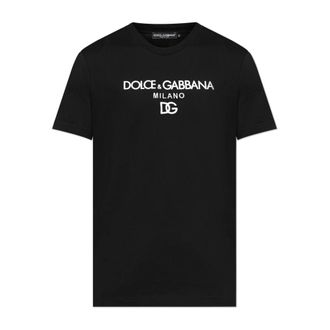 Dolce & Gabbana Homme, Tops, Noir, Taille: 3XL Logo T-shirt col rond
