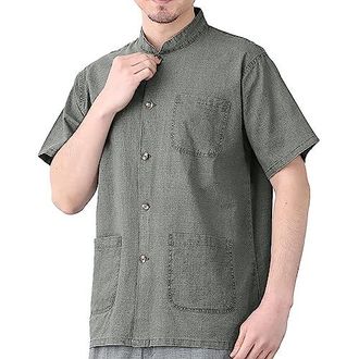 Generic Hauts en lin blanc pour homme - Chemise blanche l&eacute;g&egrave;re pour homme - Coupe ajust&eacute;e - Chemise d&eacute;contract&eacute;e &agrave; manches longues - T-shirt en coton - T-shir