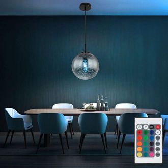 Globo Lighting H&auml;ngeleuchte dimmbar mit Fernbedienung Pendelleuchte Esstisch Rauchglas H&auml;ngelampe Glas Retro, rgb Farbwechsel, Sternen-Effekt, 8,5W 806lm warmwei&szlig;