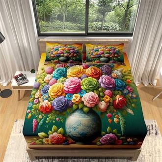 Generic Drap Housse 160x200 cm Couleur Rose Et Vase Drap de Lit Microfibre Poche Extra Profonde 30cm Doux, R&eacute;sistant, Anti-Plis, &Eacute;lastique Tout Autour - Inclu