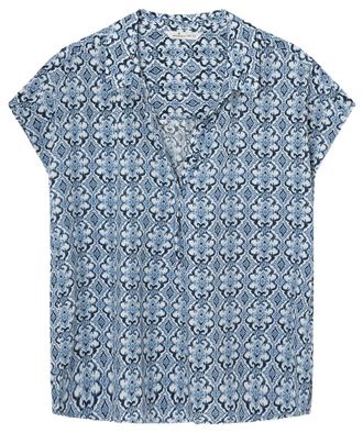 Springfield Damen Blusa Bluse Polostil Print, Navy, 36