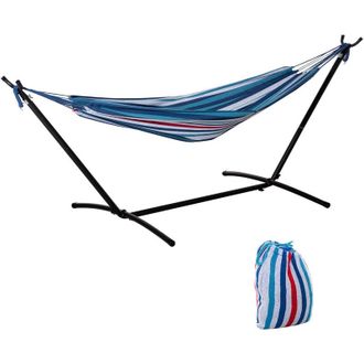 OUTSUNNY Hamac de jardin avec support en m&eacute;tal &eacute;poxy hamac sur pied 1 place charge max. 120 Kg sac transport multicolore