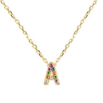 Luxenter Alphabet-Halskette aus 925er Sterlingsilber und mehrfarbigen Zirkonen mit 18 Karat Gelbgoldplattierung